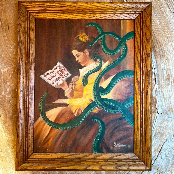 Art | Unusual Trippy Art In Frame Woman With Octopus 1978 | Poshmark